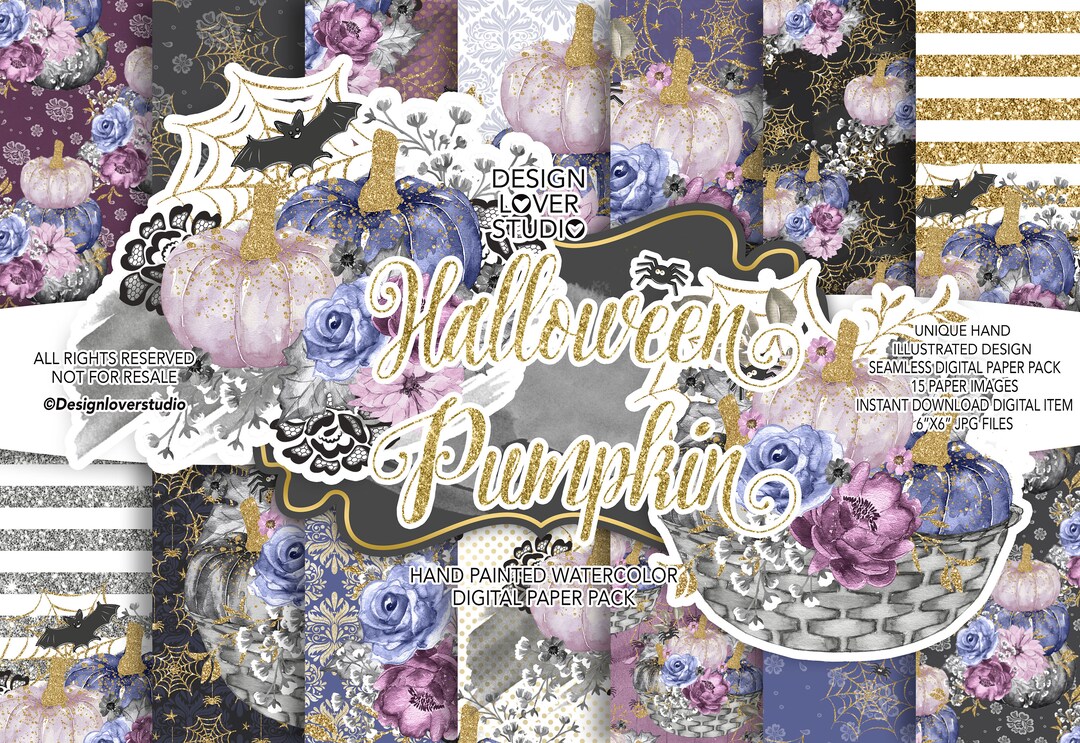 Halloween Pumpkin Digital Paper Pack, Pumpkin, Halloween, Spider ...