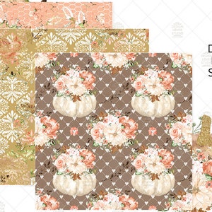 Watercolor "floral Pumpkin" Digital Paper, Autumn Leaves, Fall ...
