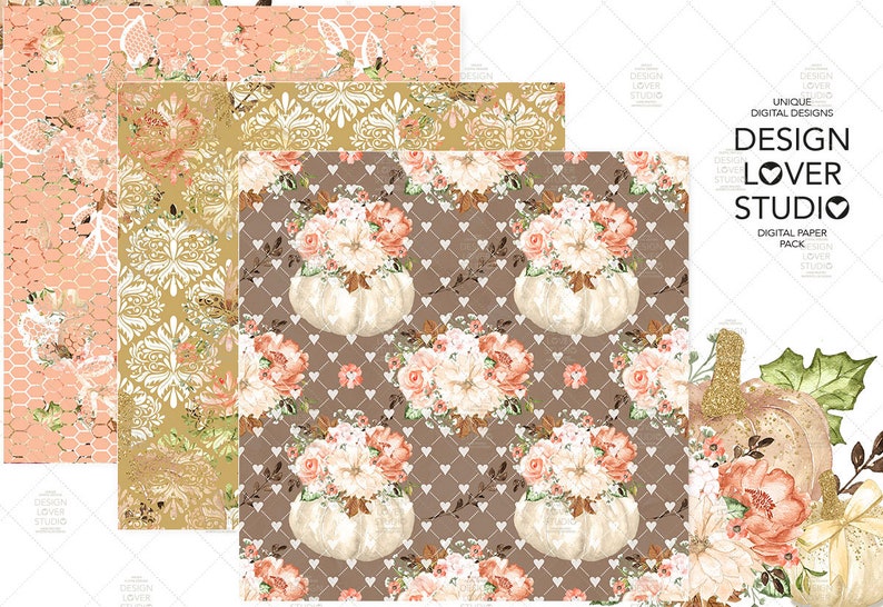 Watercolor "floral Pumpkin" Digital Paper, Autumn Leaves, Fall ...