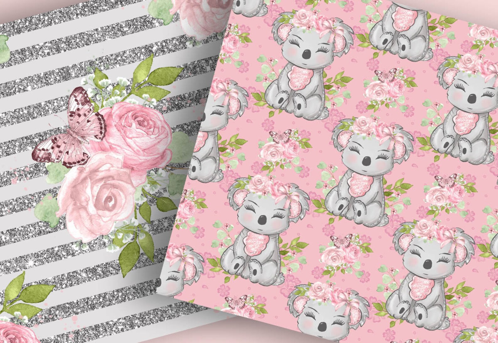 Cute Koala Digital Paper Pack Spring Flower Baby Pink Floral - Etsy