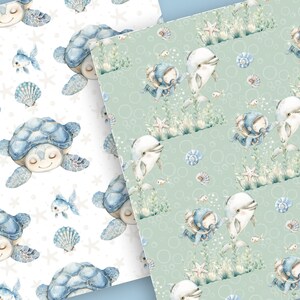 Watercolor Ocean Life Digital Paper Pack, Under the Sea Clipart Pattern ...