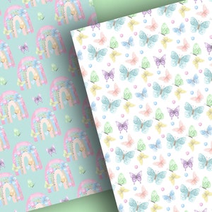 Butterflies Rainbows Digital Paper Pack, Baby Girl Nursery, Rainbow ...