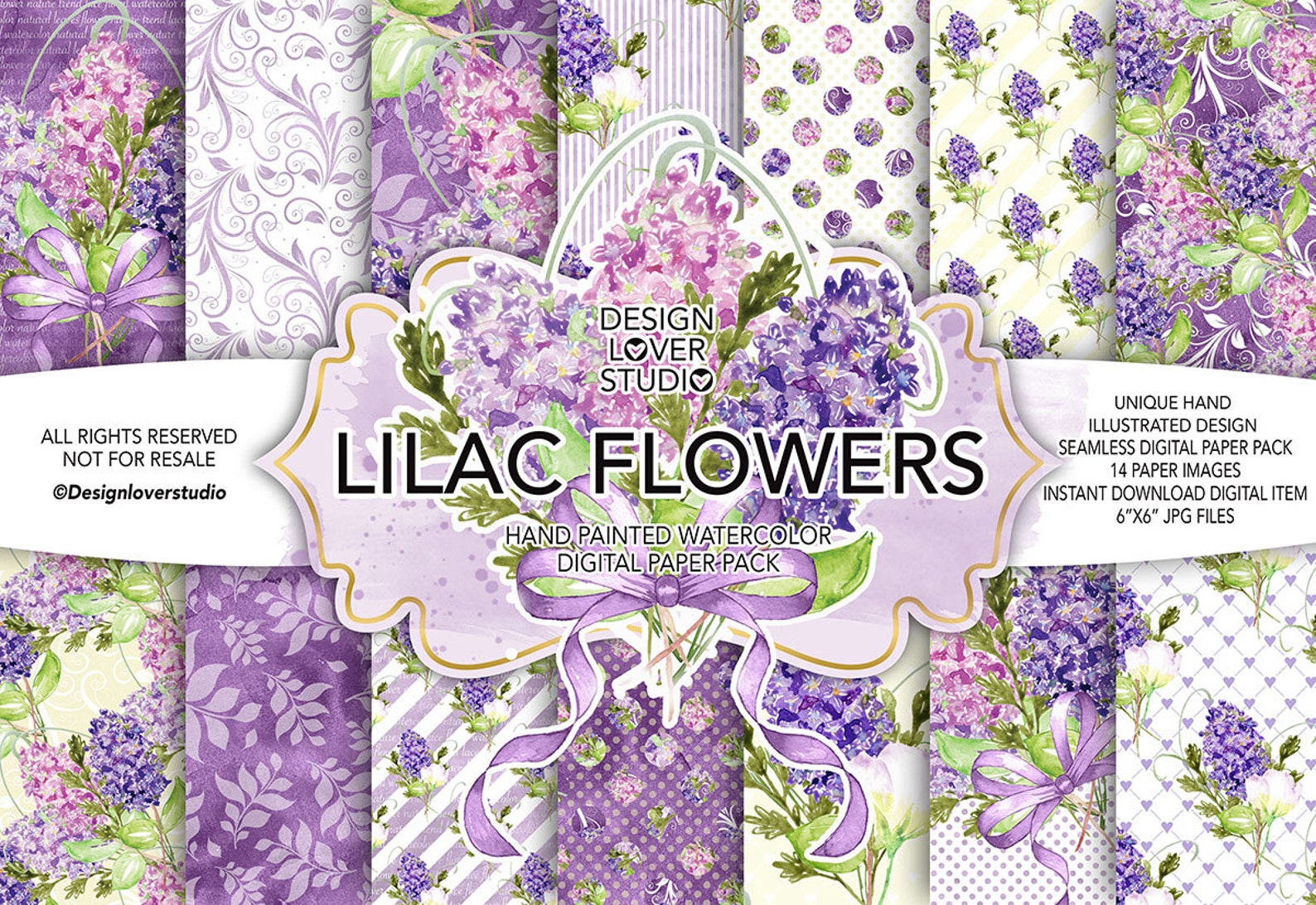 Watercolor LILAC FLOWER Digital Paper Pack Bow Lavender - Etsy