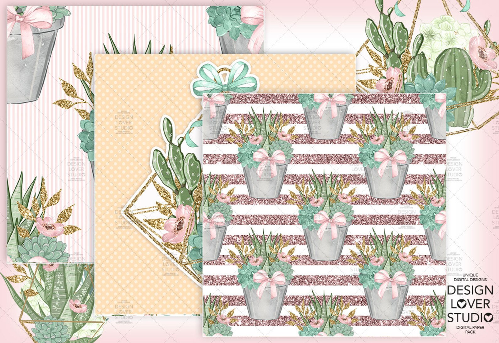 Sweet Succulent Digital Paper Pack Spring Watercolor Flower | Etsy
