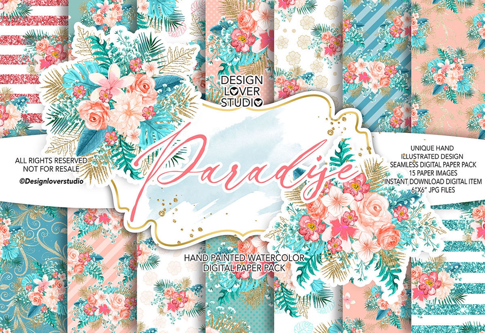 Paradise Digital Paper Pack Summer Watercolor Flower Pink - Etsy