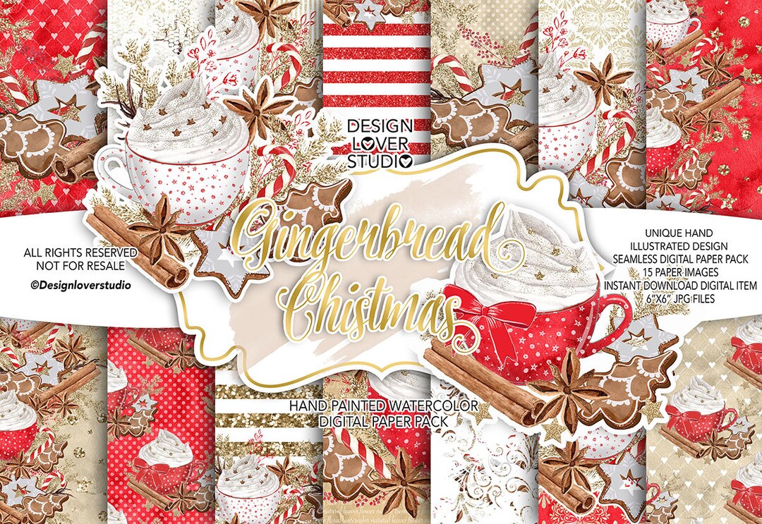 Gingerbread Cookies Christmas Hand Painted Digital Papers, Pine ...
