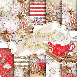 Gingerbread Cookies Christmas Hand Painted Digital Papers, Pine ...