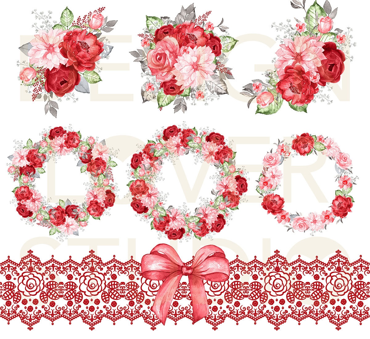 Watercolor RED ROMANCE Wreaths Spring Watercolor Flower Red - Etsy UK