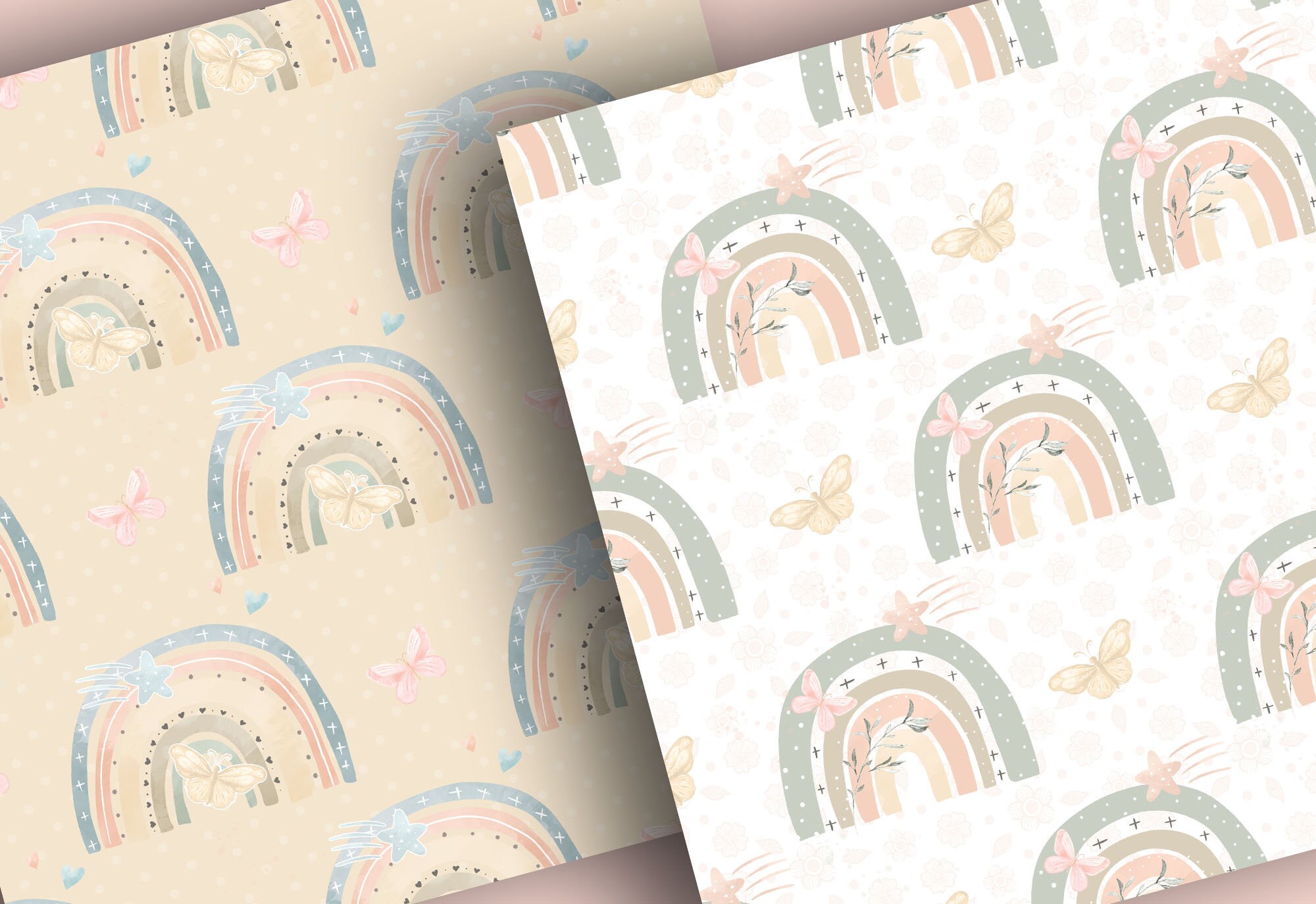 Nursery Rainbows Digital Paper Pack Baby Girl Nursery | Etsy