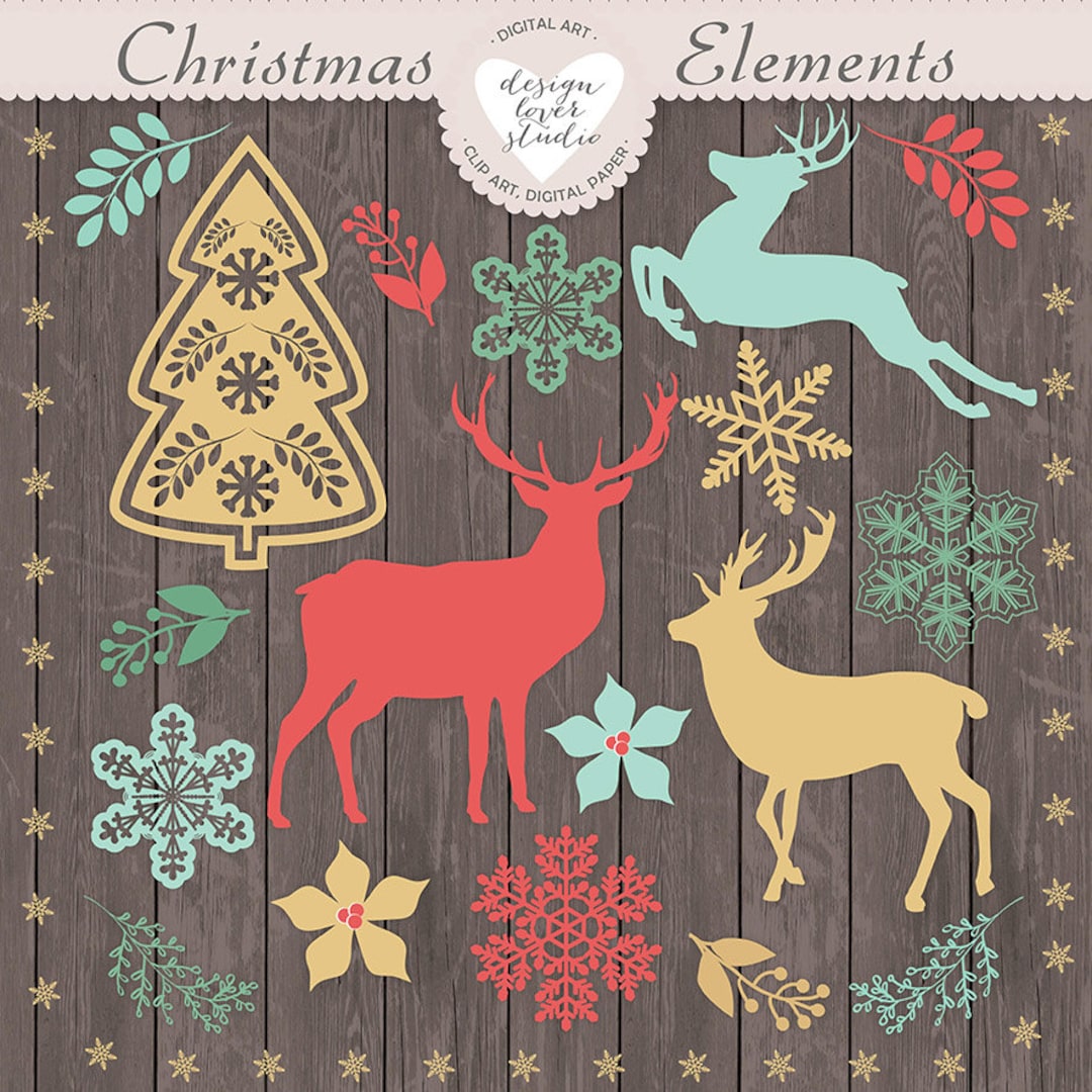 Premium Vector Rustic Deer Clipart, Xmas Clipart, Deer Clip Art, Deer ...