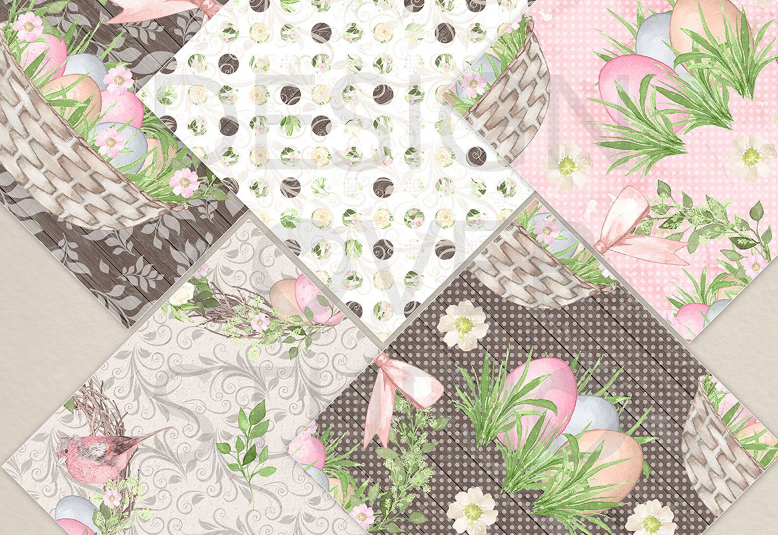 Watercolor CUTE EASTER RUSTIC Digital Paper Pack Bird Easter - Etsy