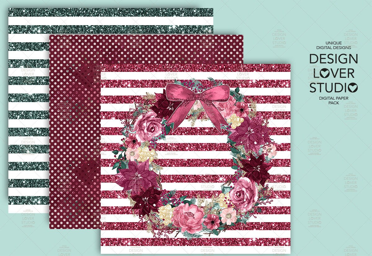 Burgundy Christmas Design Digital Paper Pack Christmas - Etsy