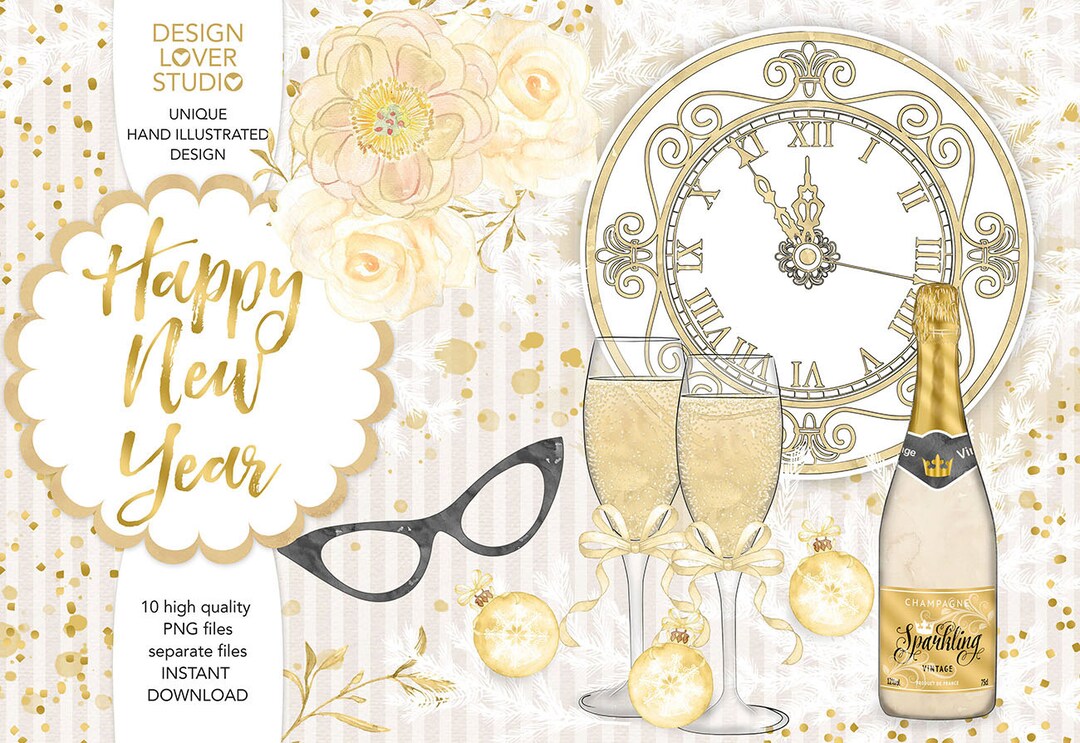 Watercolor "happy New Year" Design, Winter Leaves, Gold, Watercolor ...