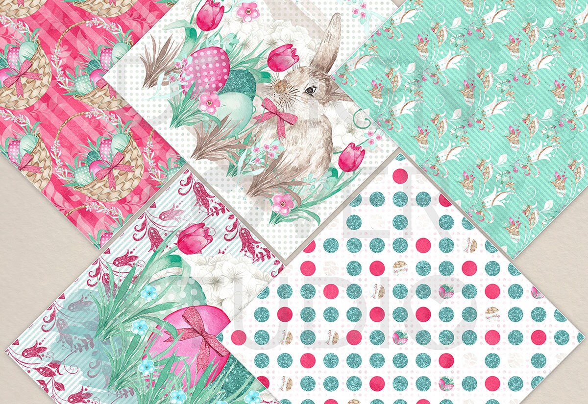 Watercolor Happy Easter Digital Paper Pack Easter Eggs Hand | Etsy