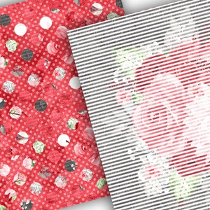 Watercolor RED ROMANCE Digital Paper Pack, Red Roses, Peony, Pink ...