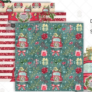 Santa Claus Car Design Digital Paper Pack, Christmas Flower, Christmas ...