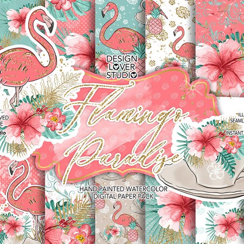Flamingo Digital Paper: flamingos Birds in Pink - Etsy