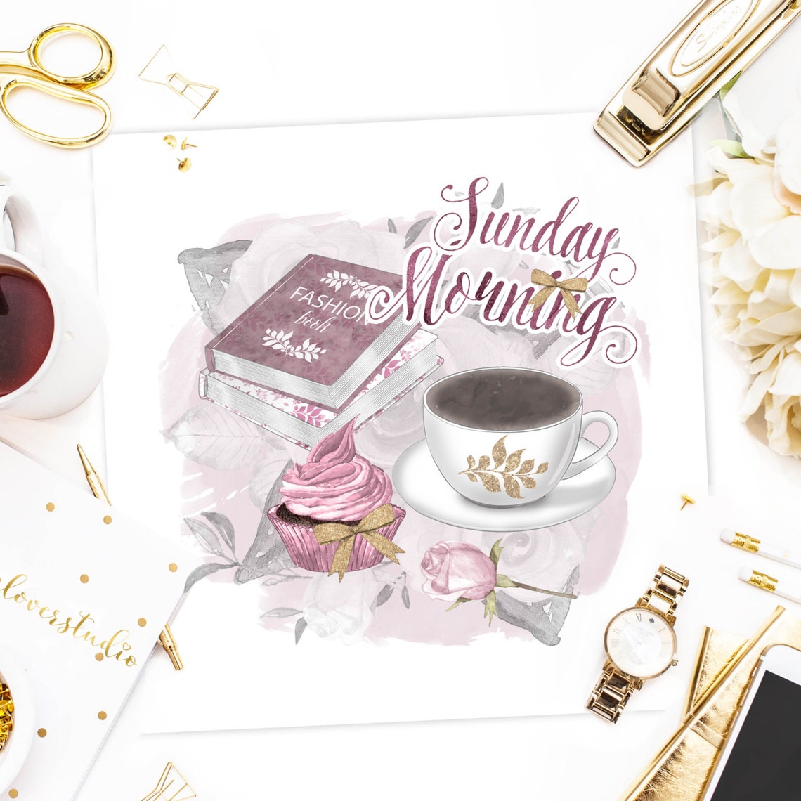 Watercolor Sunday Morning Design Clipart Romantic Watercolor - Etsy