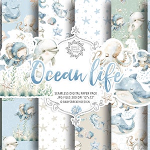 Watercolor Ocean Life Digital Paper Pack, Under the Sea Clipart Pattern ...