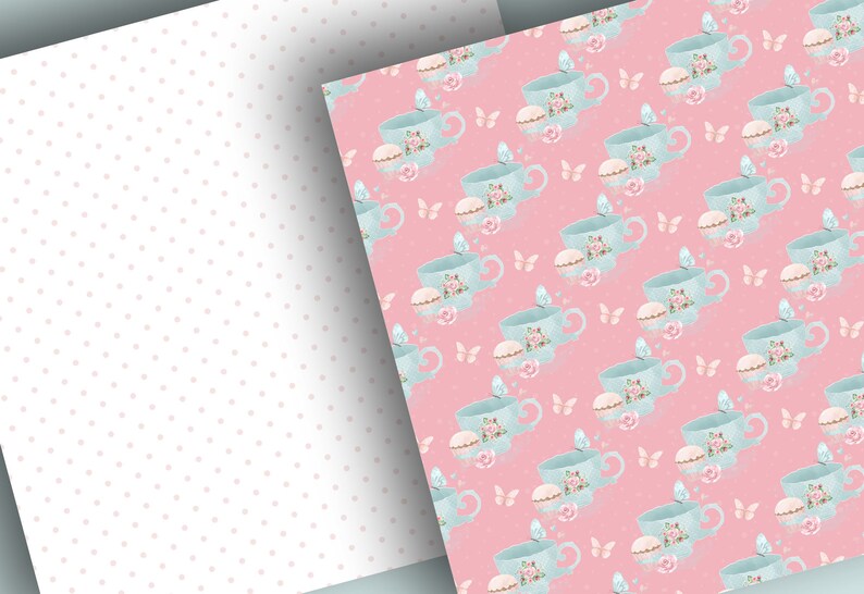 Watercolor Tea Party Digital Paper Pack, Tea Watercolor Flower, Pink ...