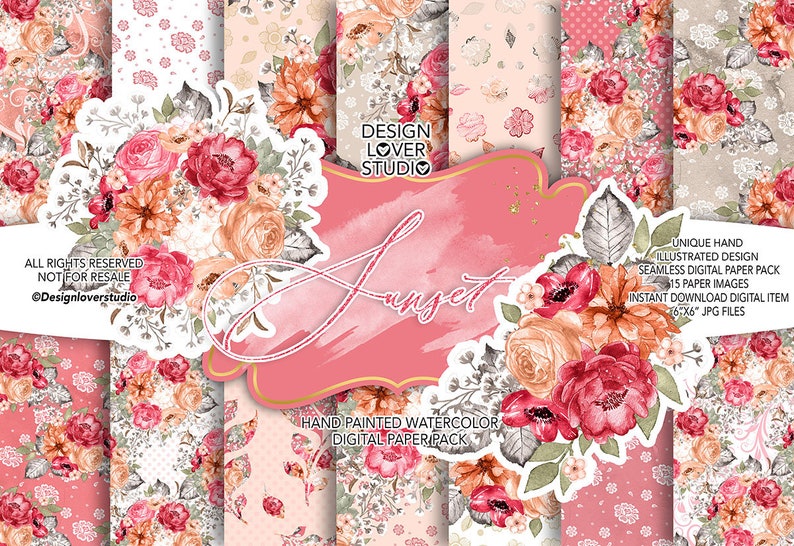 Watercolor Sunset Digital Paper Pack Summer Autumn - Etsy