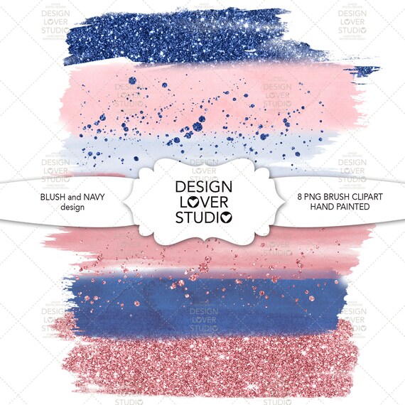 Watercolor BLUSH and NAVY Romance Brush Strokes Clip Art | Etsy