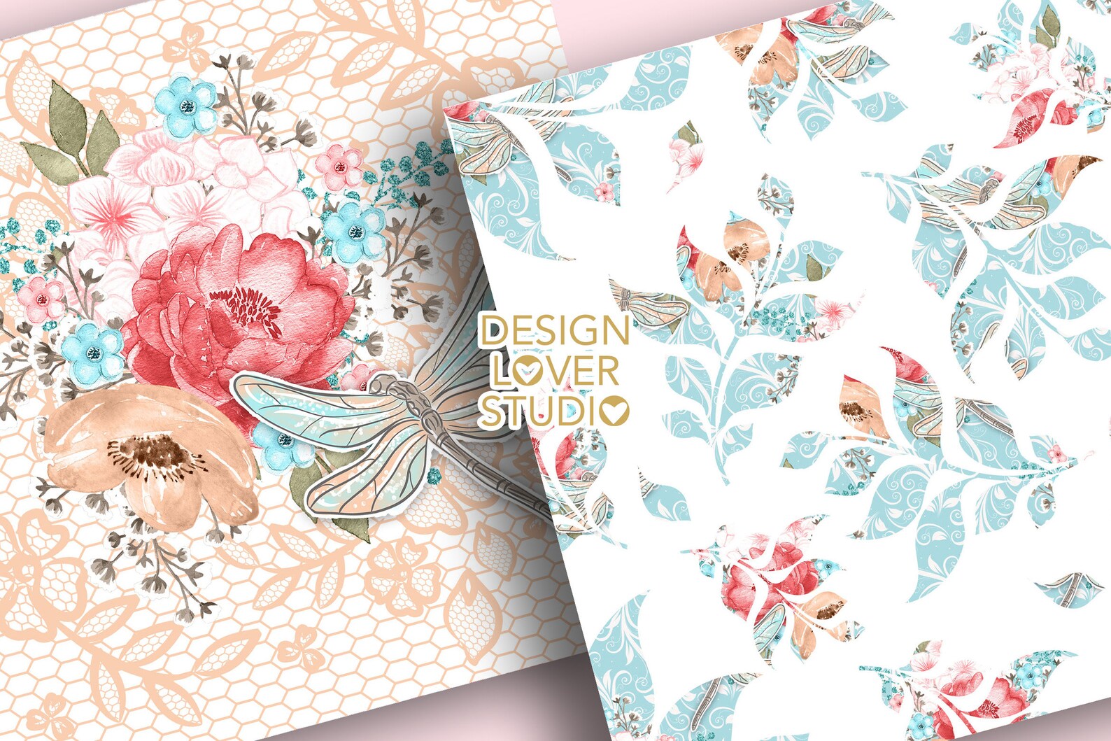 Sweet Dragonfly Digital Paper Pack Spring Watercolor Flower - Etsy