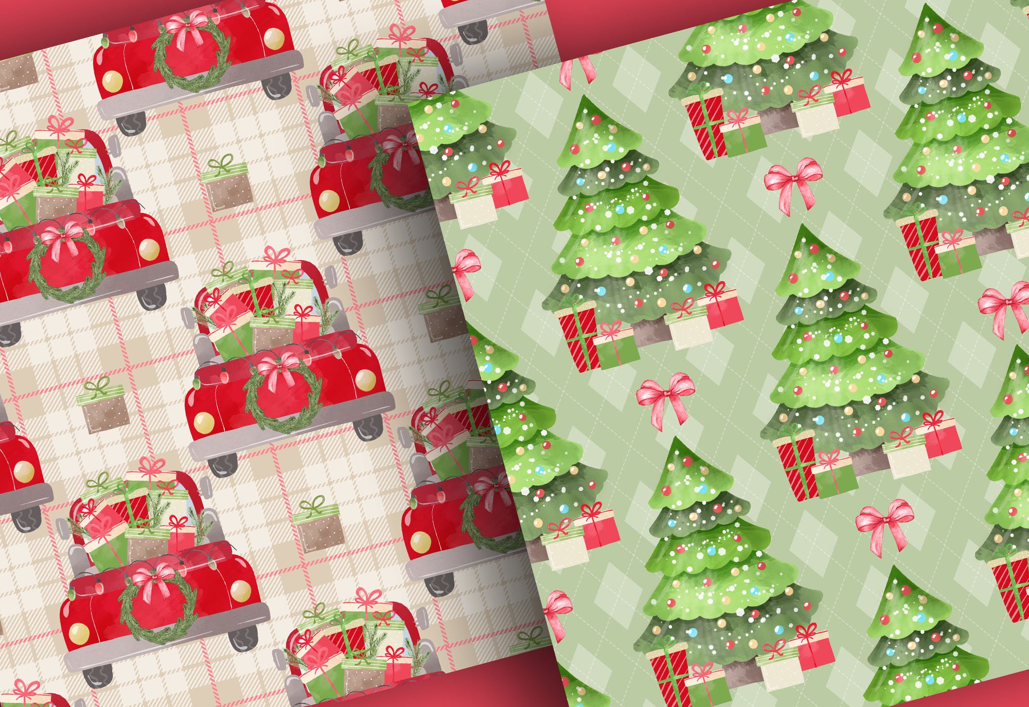 Christmas Rainbows Car Digital Paper Pack Xmas Clipart Cute | Etsy