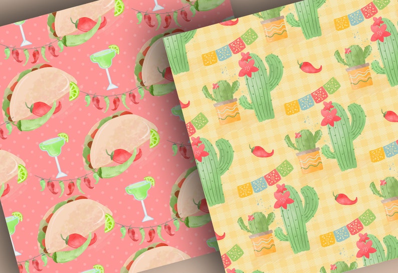 Watercolor Fiesta Digital Paper Pack, Fiesta, Mexican, Mexican Graphic ...