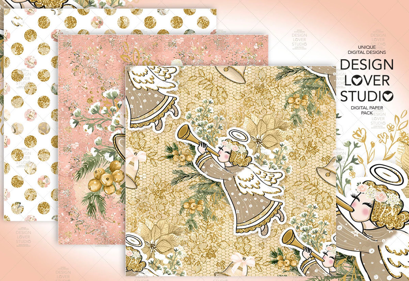 Christmas Angel Design Digital Paper Pack Christmas Flower - Etsy