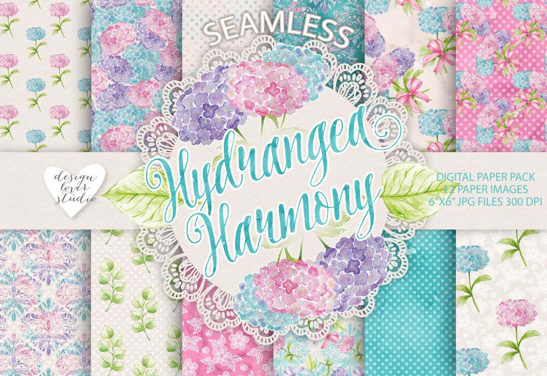 Watercolor Hydrangea Flowers Digital Paper Flower Background - Etsy