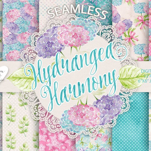 Watercolor Hydrangea Flowers Digital Paper Flower Background | Etsy