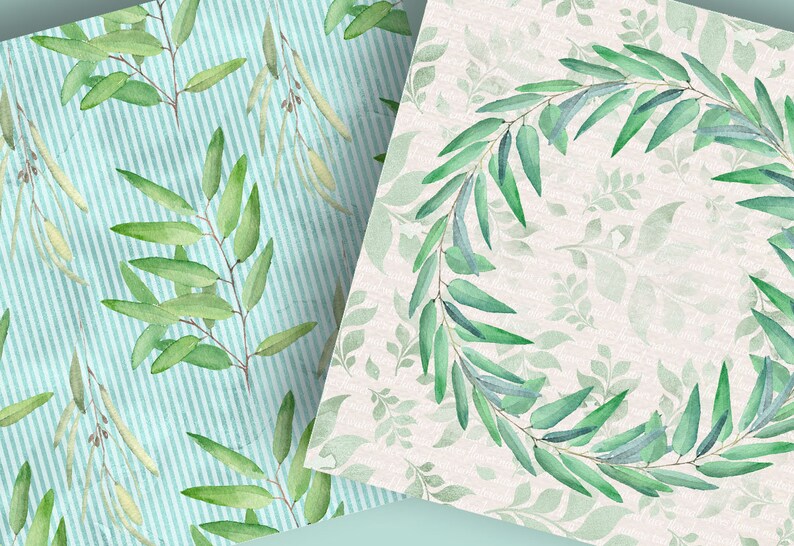 Watercolor EUCALYPTUS Digital Paper Pack Leaves Digital - Etsy