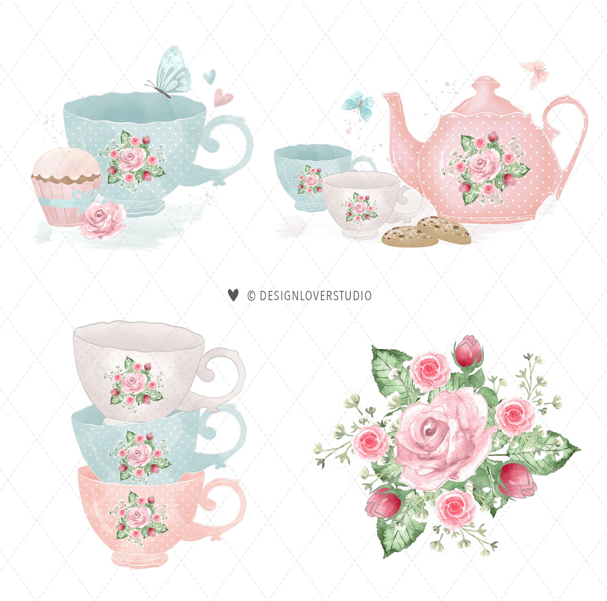 Watercolor Tea Party Design Tea Watercolor Flower Pink Blush - Etsy
