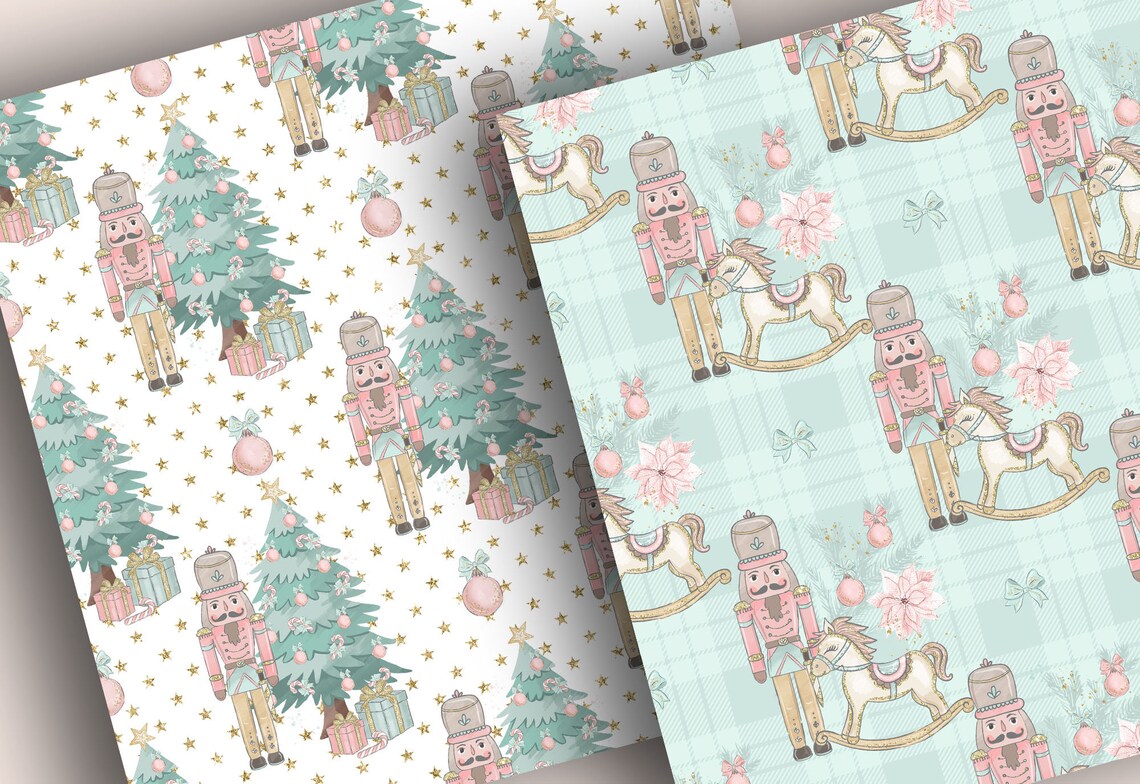 Nutcracker Christmas Digital Paper Pack, Xmas Pattern, Cute Christmas ...