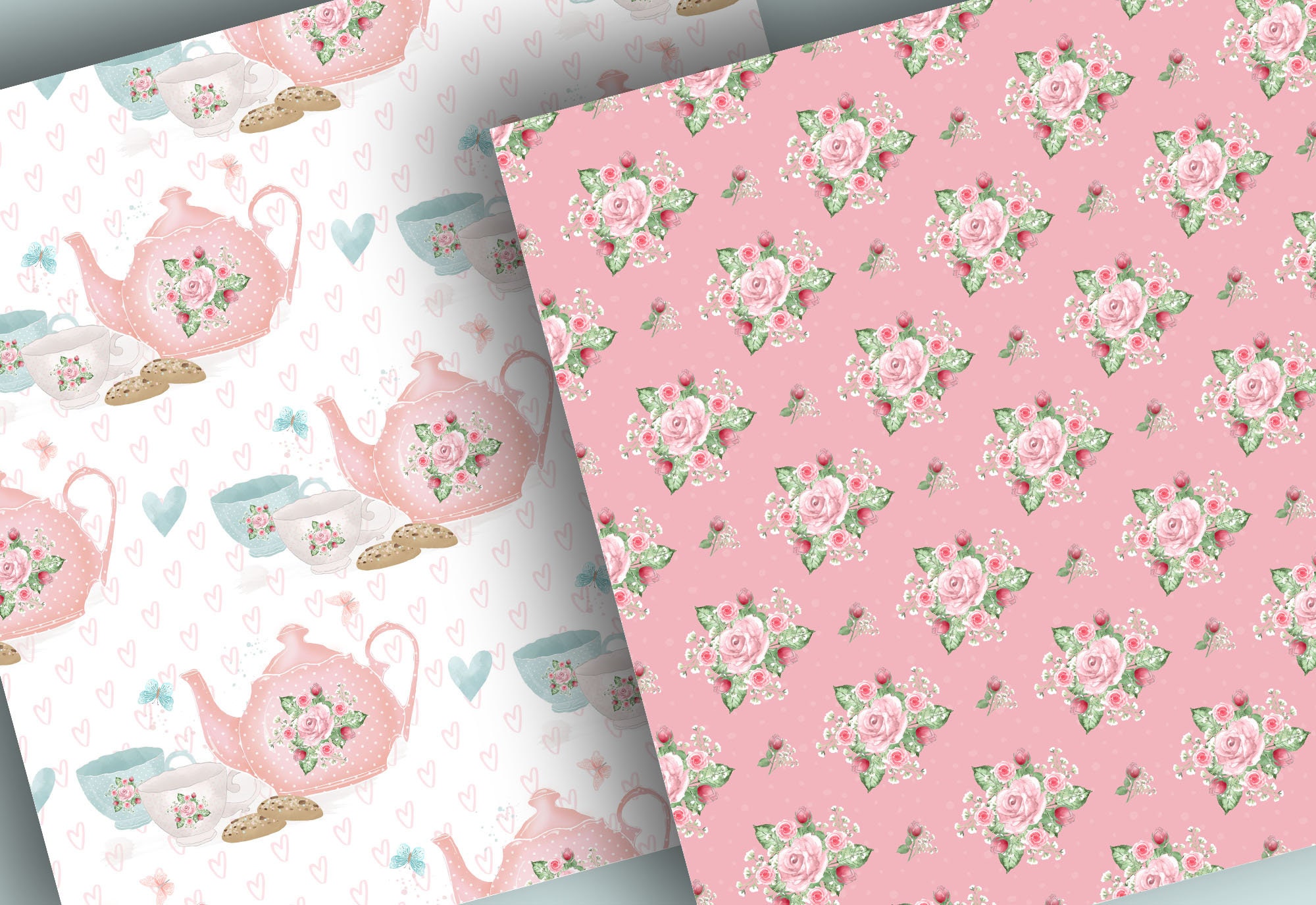Watercolor Tea Party Digital Paper Pack Tea Watercolor - Etsy