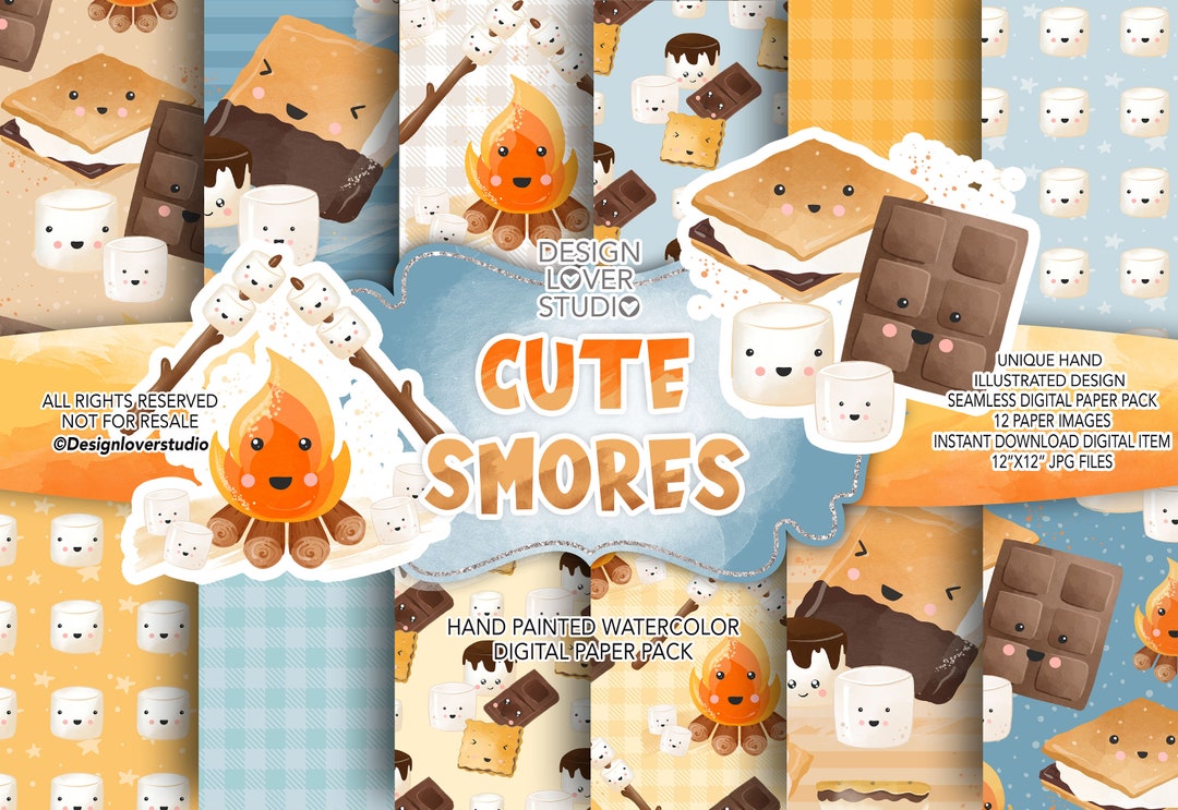 Watercolor Smores Digital Paper Pack, Smore's Pattern, Camping Food ...