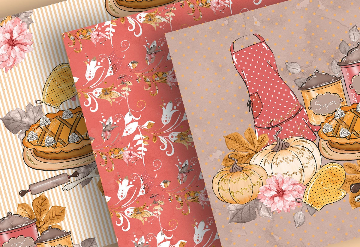 Pumpkin Pie digital paper pack Autumn Leaves Fall fall | Etsy