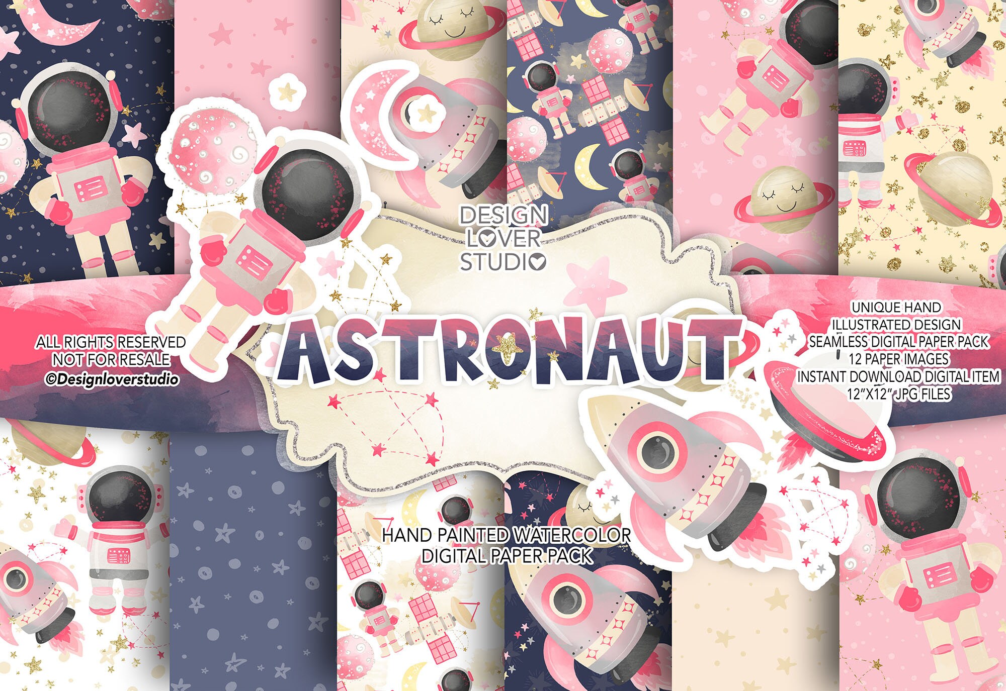 Watercolor Astronaut Space Digital Paper Pack Girl Pattern - Etsy