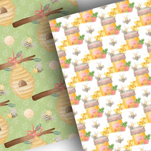 Watercolor Honey Bee Digital Paper Pack, Bee, Animal Pattern, Honey ...