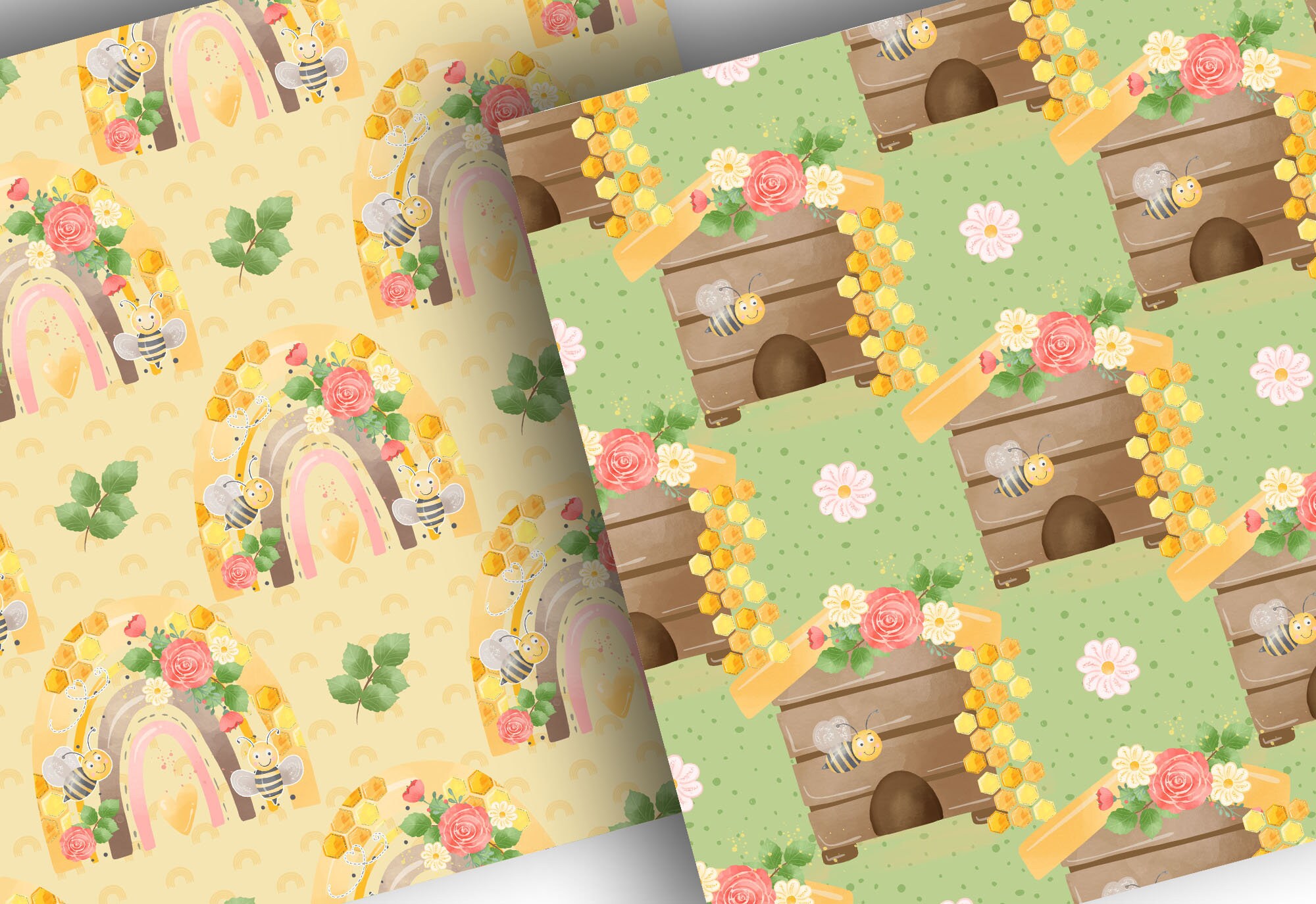 Watercolor Honey Bee Digital Paper Pack Bee Animal Pattern - Etsy