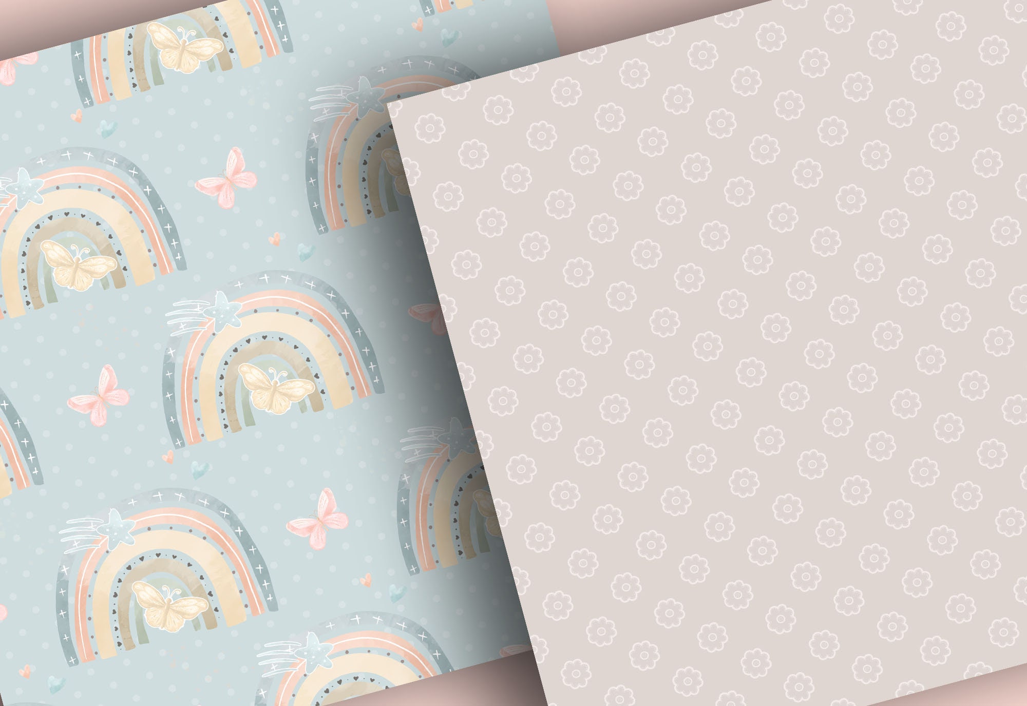 Nursery Rainbows Digital Paper Pack Baby Girl Nursery | Etsy