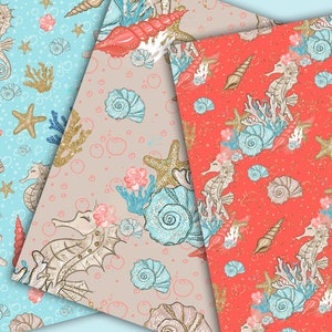 Under the Sea Digital Paper, Seashells Pattern, Sea Background, Summer ...