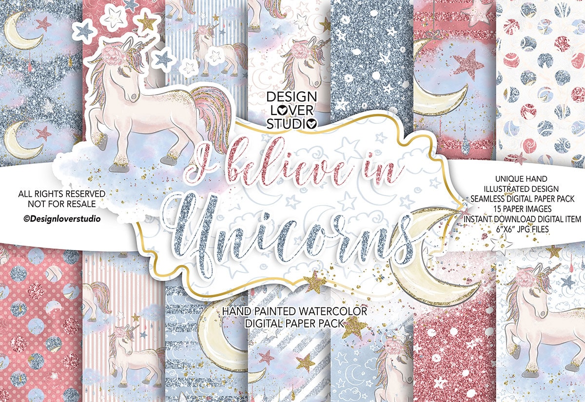 I Believe in Unicorns Digital Paper Pack Unicorn Seamless - Etsy