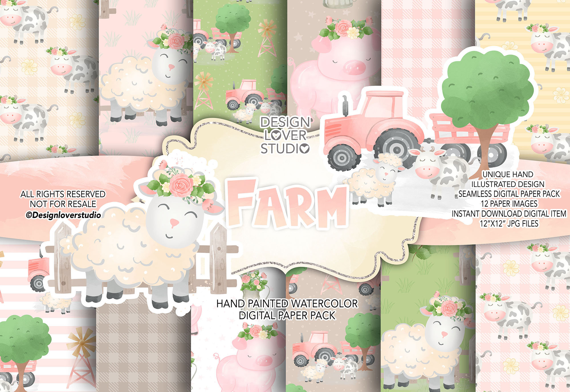 Watercolor Cute Farm Digital Paper Pack Barn Pattern Animal | Etsy