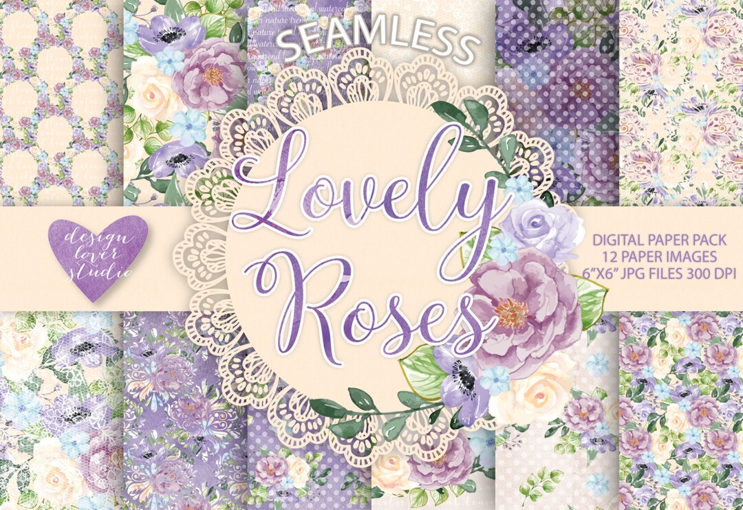 Watercolor Roses Anemone Flowers Digital Paper, Flower Background, Dots ...