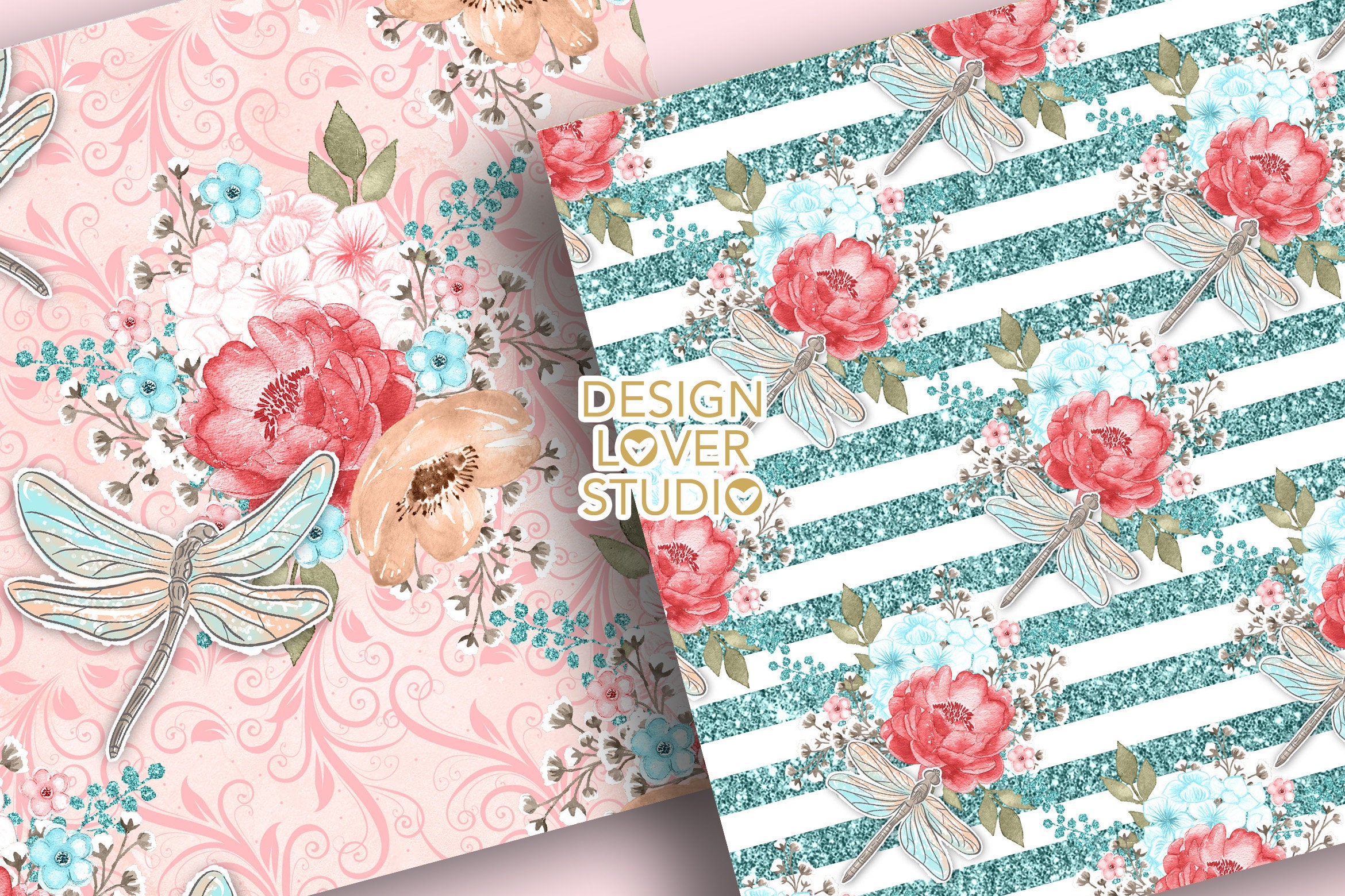 Sweet Dragonfly Digital Paper Pack Spring Watercolor Flower - Etsy