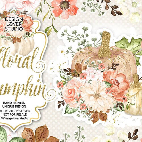 Watercolor floral Pumpkin Digital Paper Autumn - Etsy