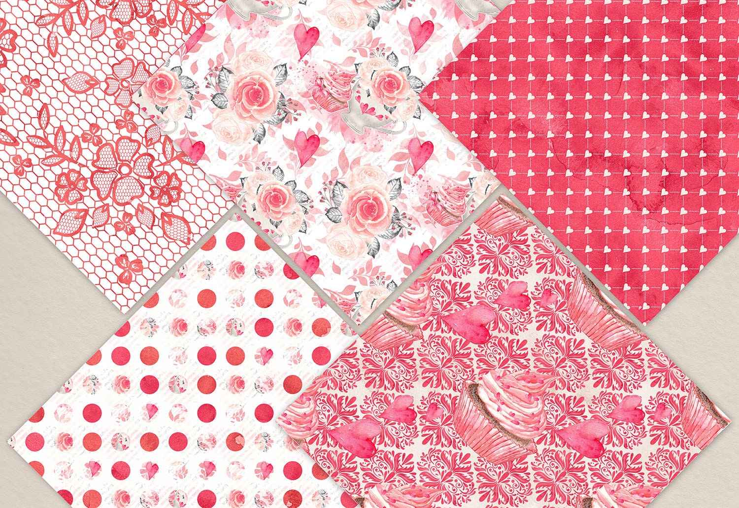 Watercolor Sweet Valentine Digital Paper Pack Romantic Hand | Etsy