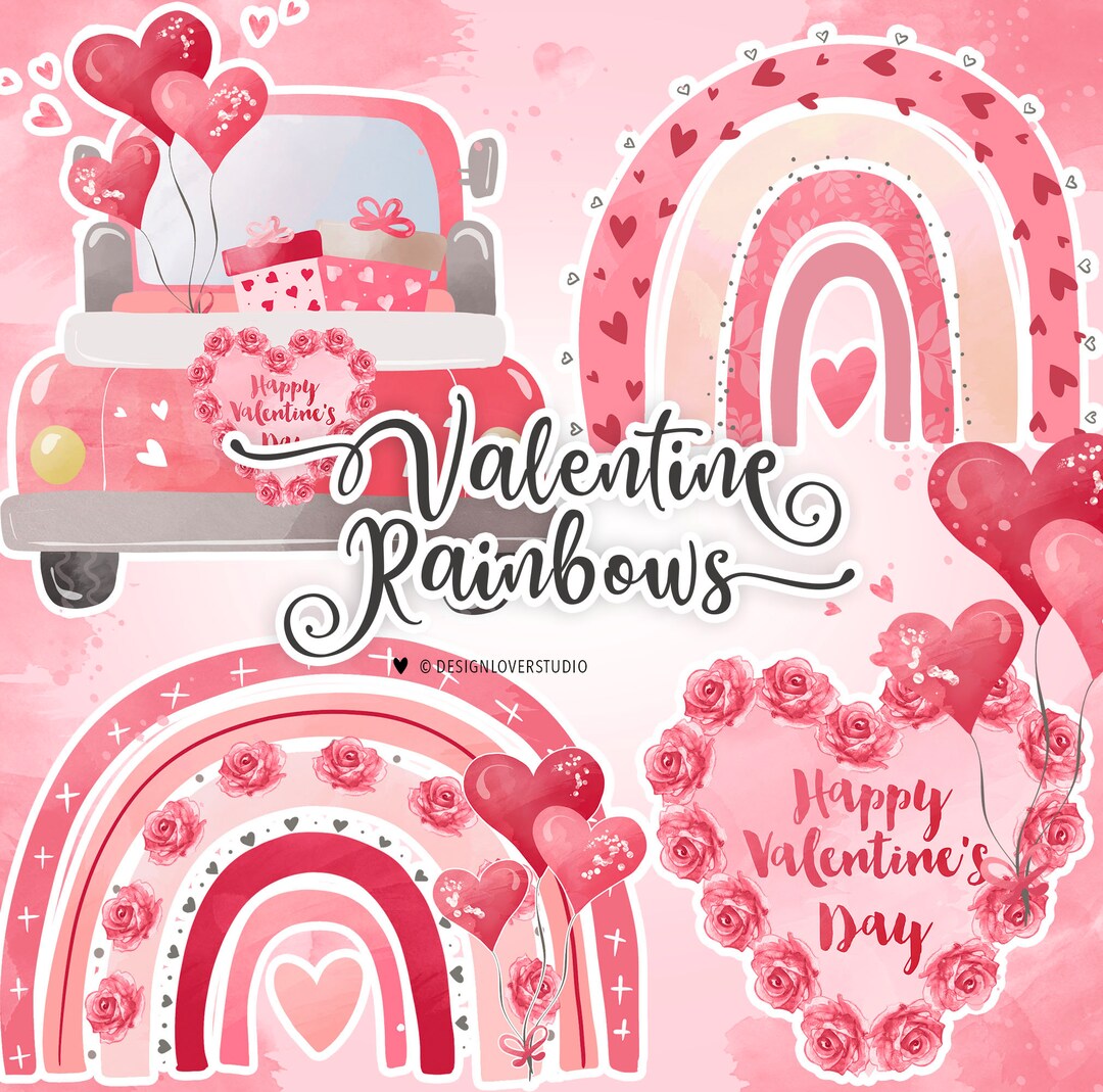 Valentine Rainbows Design, Clipart, Romantic Watercolor Clipart ...